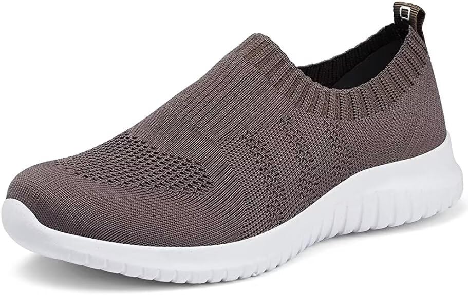 LANCROP Women's Lightweight Walking Shoes - Casual Breathable Mesh Slip On Sneakers Wide 12 US, Label 44 Brown