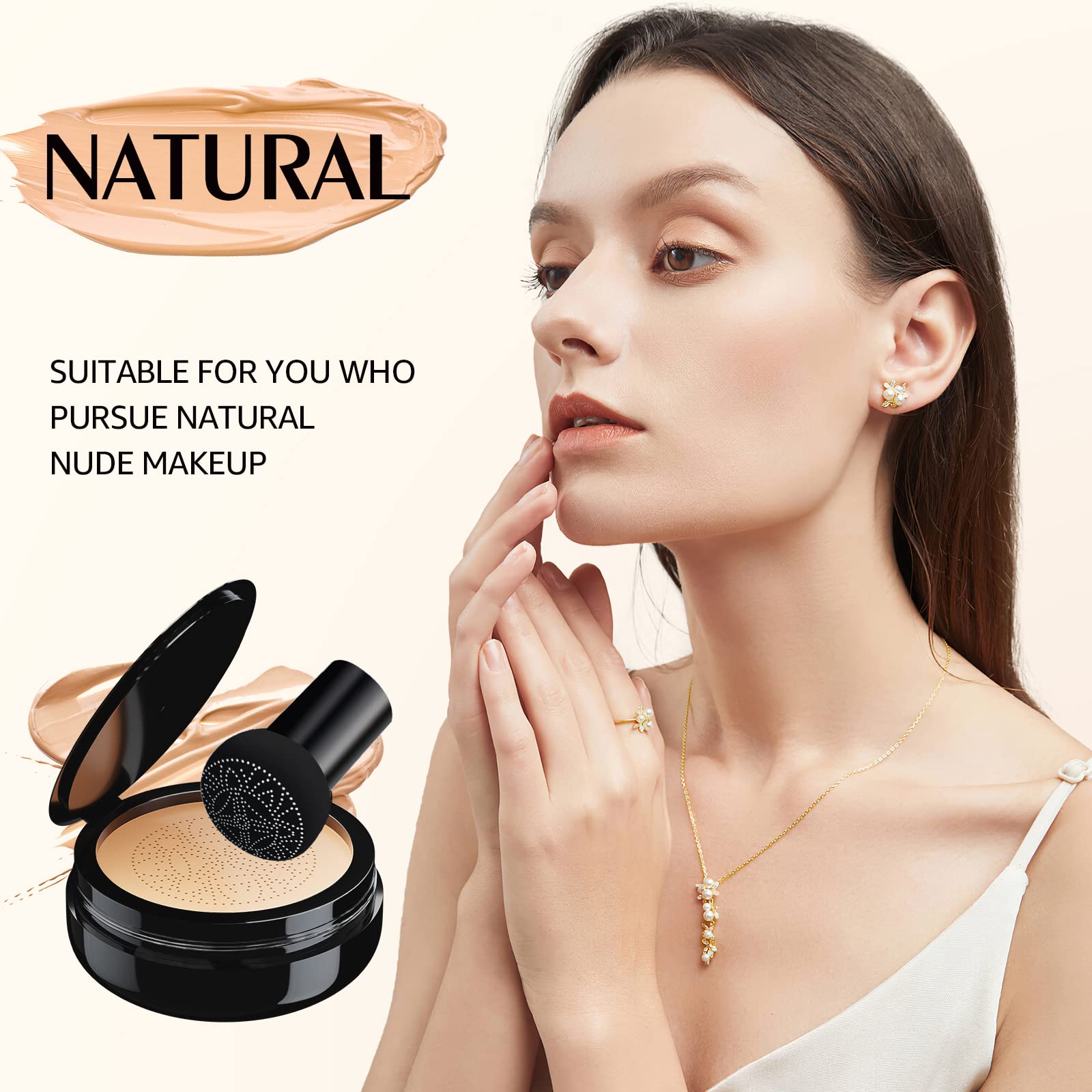 Mushroom Head Air Cushion CC Cream - BB Cream Foundation Makeup Moisturizing Concealer Long-Lasting, Cushion Foundation Full Coverage Self Adjusting for Mature Skin & All Skin Types (Natural)