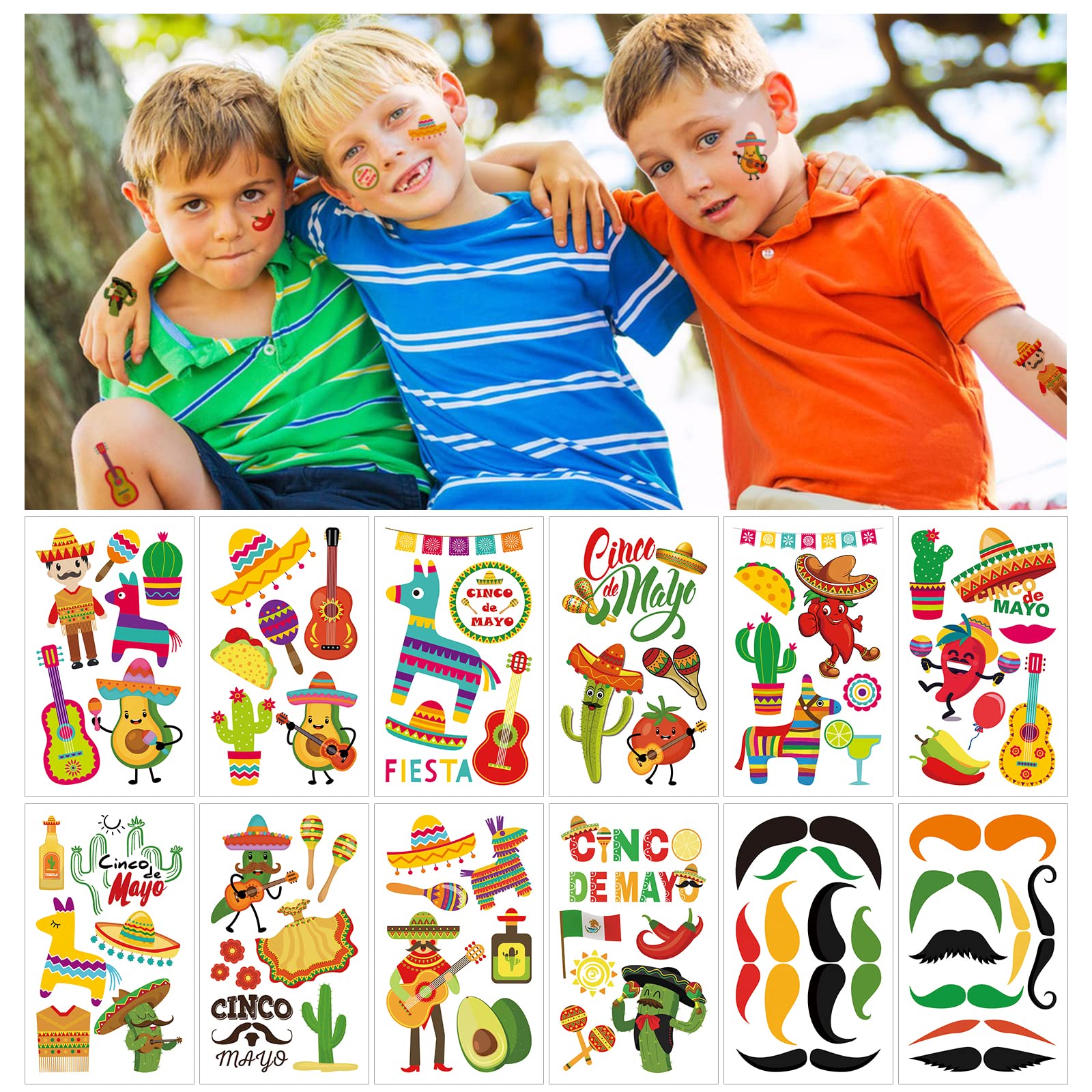 75 Pieces Fiesta Party Supplies Tattoos for Kids, Mexican Cinco De Mayo Party Decorations Favors, Final Fiesta Taco Bachelorette Fake Tattoos Stickers for Adult Boys Girls