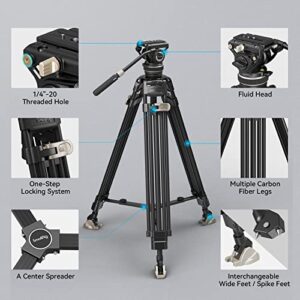 SmallRig AD-100 FreeBlazer Heavy-Duty Carbon Fiber Tripod System, 78" Video Tripod with One-Step Locking System, 360° Fluid Head and Dual-Mode Quick-Release Plate, Max Load 22 lbs for Camera -3989