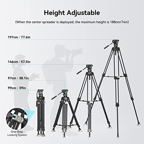 SmallRig AD-100 FreeBlazer Heavy-Duty Carbon Fiber Tripod System, 78" Video Tripod with One-Step Locking System, 360° Fluid Head and Dual-Mode Quick-Release Plate, Max Load 22 lbs for Camera -3989