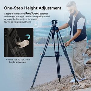 SmallRig AD-100 FreeBlazer Heavy-Duty Carbon Fiber Tripod System, 78" Video Tripod with One-Step Locking System, 360° Fluid Head and Dual-Mode Quick-Release Plate, Max Load 22 lbs for Camera -3989