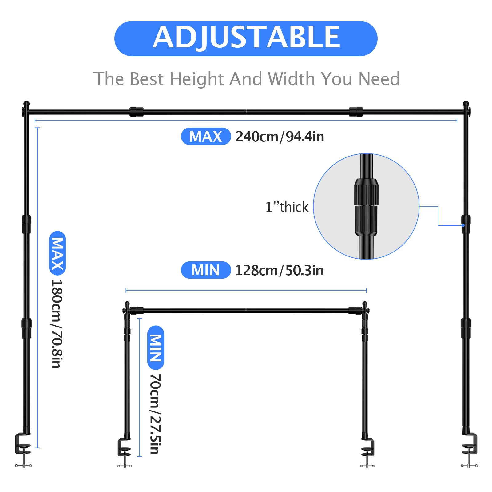 EMART 70''Tall Adjustable Over The Table Rod Stand, 50-94" Length, Balloon Flower Arch Stand for Birthday, Wedding, Party, Christmas, Anniversary Decorating