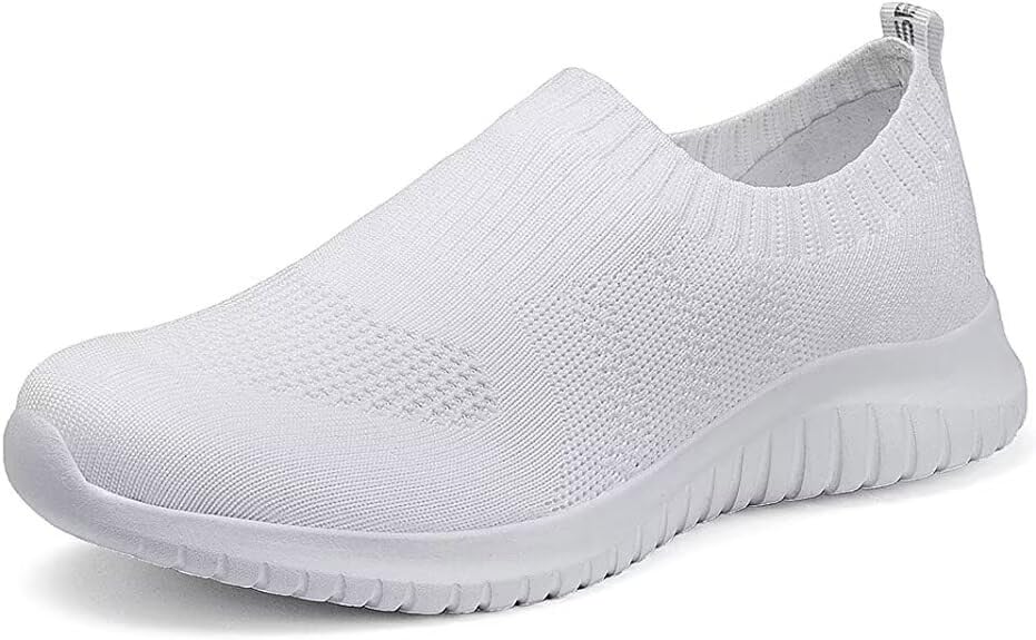 LANCROP Women's Lightweight Walking Shoes - Casual Breathable Mesh Slip On Sneakers Wide 7.5 US, Label 38 All White