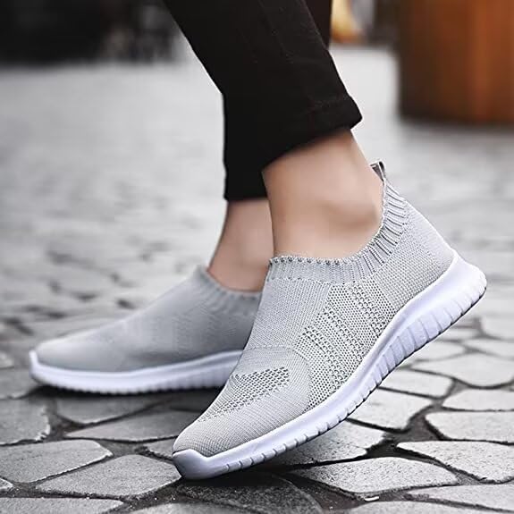 LANCROP Women's Lightweight Walking Shoes - Casual Breathable Mesh Slip On Sneakers Wide 7.5 US, Label 38 All White