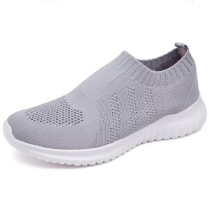 lancrop women's lightweight walking shoes - casual breathable mesh slip on sneakers wide 9.5 us, label 41 grey