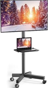 perlesmith mobile tv cart with wheels for 23-60 inch lcd led oled flat curved screen outdoor tvs height adjustable shelf floor stand holds up to 55lbs monitor tv holder with tray max vesa 400x400mm