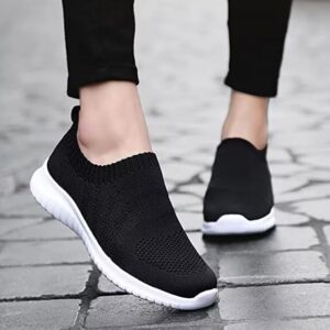 LANCROP Women's Lightweight Walking Shoes - Casual Breathable Mesh Slip On Sneakers Wide 7 US, Label 37.5 All Black