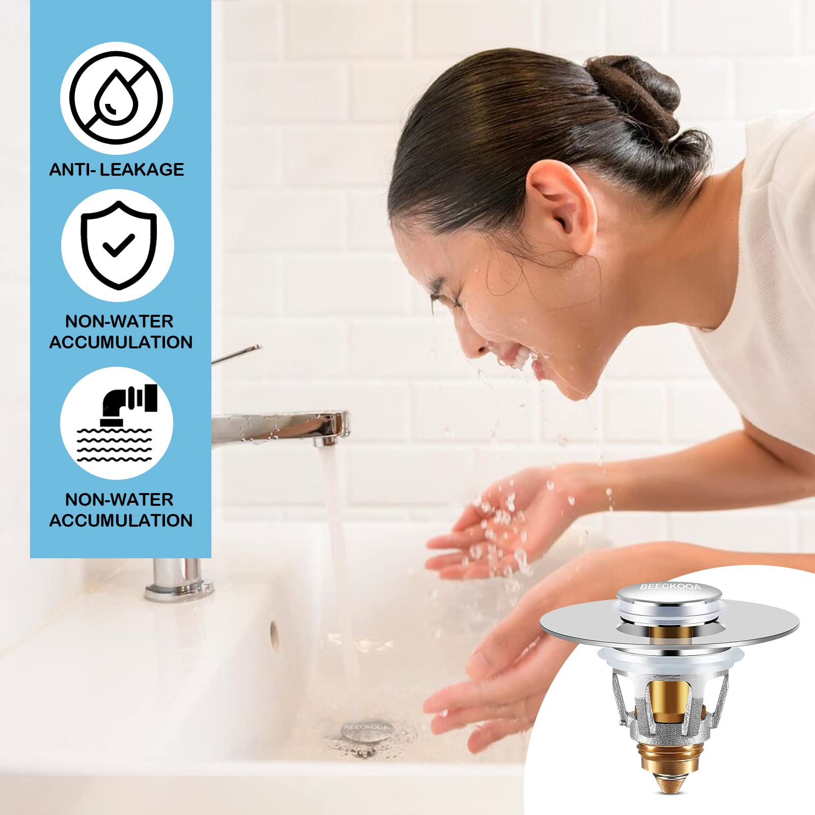 Bathroom Sink Stopper,UniversalBasin Pop Up Bathroom Drain Stopper, for 1.1~1.5 in U.S. Standard Drain Holes, with Hair Catcher Anti Clogging Bathroom Sink Drain Strainer (Silver1)