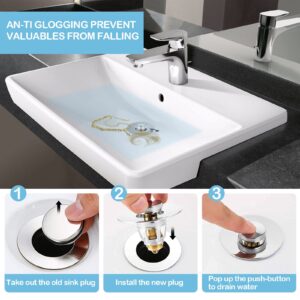 Bathroom Sink Stopper,UniversalBasin Pop Up Bathroom Drain Stopper, for 1.1~1.5 in U.S. Standard Drain Holes, with Hair Catcher Anti Clogging Bathroom Sink Drain Strainer (Silver1)