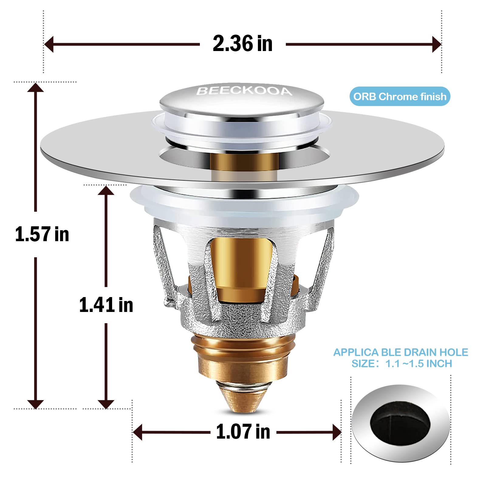 Bathroom Sink Stopper,UniversalBasin Pop Up Bathroom Drain Stopper, for 1.1~1.5 in U.S. Standard Drain Holes, with Hair Catcher Anti Clogging Bathroom Sink Drain Strainer (Silver1)