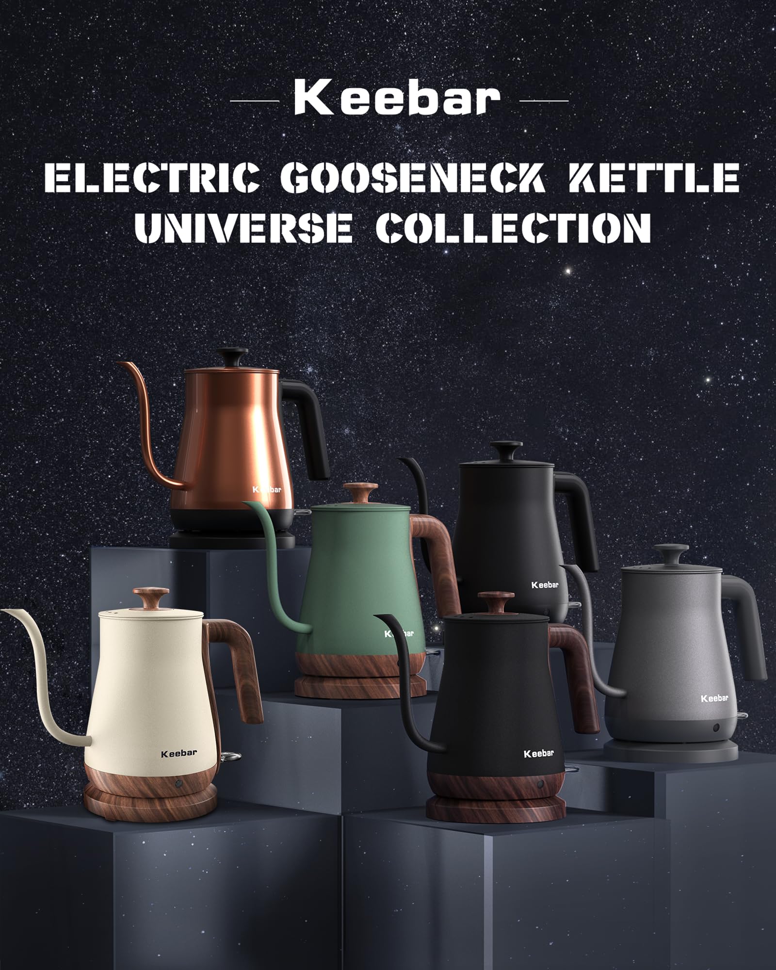 Keebar Gooseneck Electric Kettle, Electric Tea Kettle Stainless Steel, Pour over kettle for Coffee, 1000W Hot Water Kettle Electric Auto Shut Off, 0.8L, Wood-like Grain Finish Handle, Matcha Green