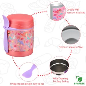 10oz Insulated Soup Thermo for Kids - Leakproof Stainless Steel Food Jar With Spoon for School Lunches (Pink Mermaid)