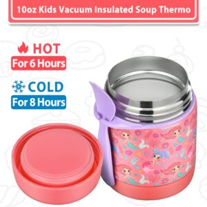 10oz Insulated Soup Thermo for Kids - Leakproof Stainless Steel Food Jar With Spoon for School Lunches (Pink Mermaid)