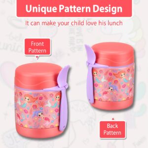 10oz Insulated Soup Thermo for Kids - Leakproof Stainless Steel Food Jar With Spoon for School Lunches (Pink Mermaid)