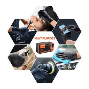 ANBOSON 10mil Nitrile-Gloves Disposable-Black Chemical-Resistant Rubber - Mechanic Gloves Heavy Duty, Latex Free, Diamond Grip (100, Large)