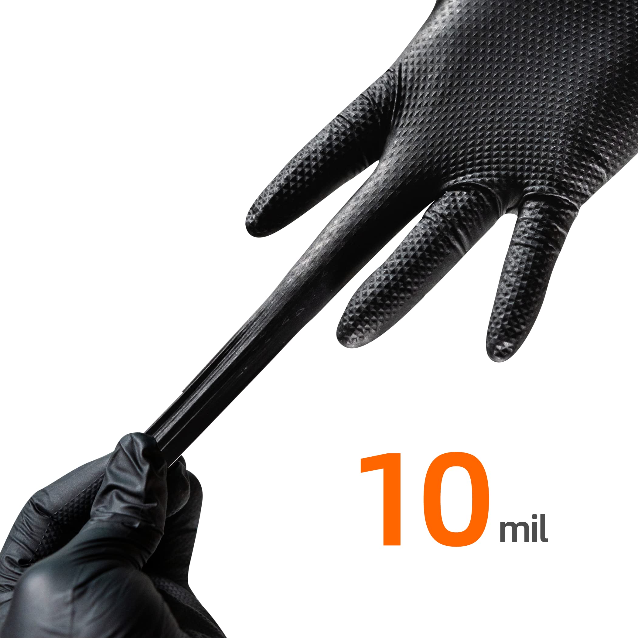 ANBOSON 10mil Nitrile-Gloves Disposable-Black Chemical-Resistant Rubber - Mechanic Gloves Heavy Duty, Latex Free, Diamond Grip (100, Large)