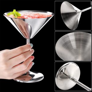 Peohud 4 Pack Stainless Steel Martini Glasses, 8 Oz Unbreakable Cocktail Glasses for Margarita, Manhattan, Champagne, Bar, Party, 18/8 Mirror Polished Finish, Shatterproof