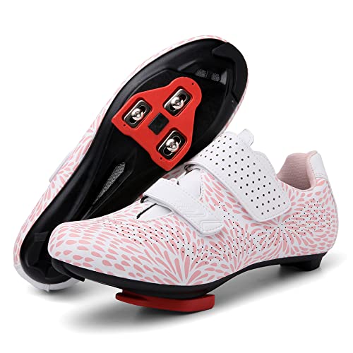 Asphodelus Cycling Shoes Compatible with Peloton Shoes Women Indoor Spin Road Bike Shoes Wide Riding Shoes Pink 9.5