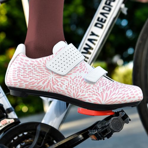 Asphodelus Cycling Shoes Compatible with Peloton Shoes Women Indoor Spin Road Bike Shoes Wide Riding Shoes Pink 9.5