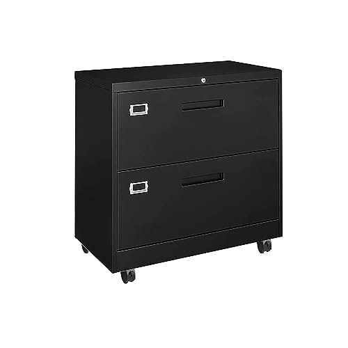 EastSideHX Metal Mobile 2-Drawer Storage Cabinet with Lock and Wheels,Vertical File Cabinet,Filing Cabinet for Home Office (Black)