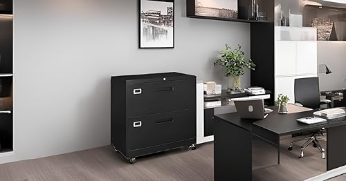 EastSideHX Metal Mobile 2-Drawer Storage Cabinet with Lock and Wheels,Vertical File Cabinet,Filing Cabinet for Home Office (Black)