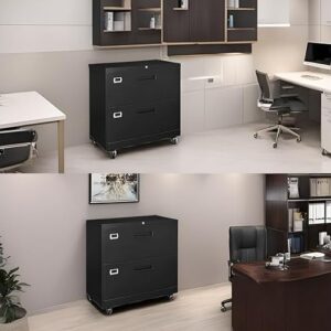 EastSideHX Metal Mobile 2-Drawer Storage Cabinet with Lock and Wheels,Vertical File Cabinet,Filing Cabinet for Home Office (Black)