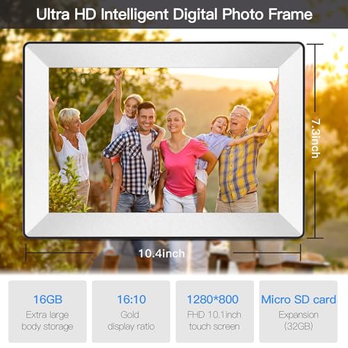 SBUSFGT Digital Picture Frame 10.1 Inch WiFi Smart Digital Photo Frame 16GB Free Storage 1280 * 800 IPS HD Touch Screen Share Photos and Videos for Free Anytime Anywhere with The Uhale App