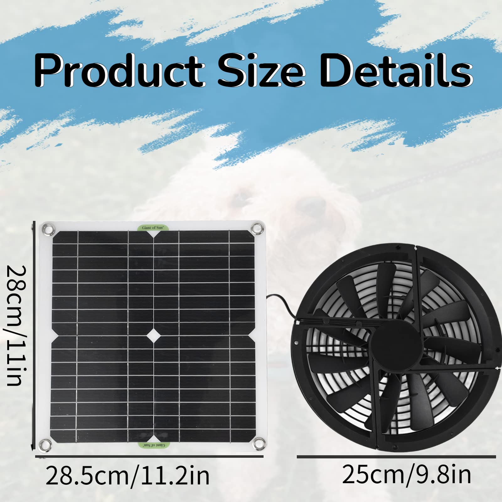 Solar Power Fan, Solar Fan For Greenhouse With 100w Waterproof Solar Panel and 9.8 Inch High Speed Greenhouse Fan, Wall Mount Solar Fan For Chicken Coop, Dog Houses, Greenhouses, Rv Roof