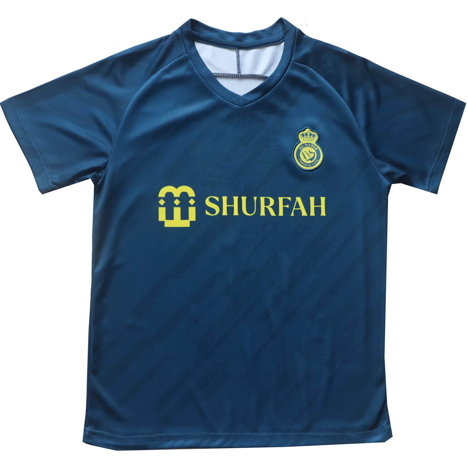 LeenBD Ronaldo No #7 Away Nassr Riyadh Al Kids Soccer Jersey Kit Shorts Socks Set Youth Sizes (Blue, 2-3 Years Old)