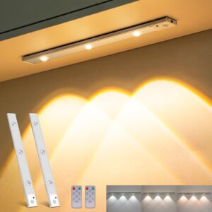 led motion sensor cabinet light - upgraded remote control 3 light modes stepless dimming under closet lights 15.8”, usb rechargeable magnetic lights for kitchen wardrobe cupboard office 2pcs