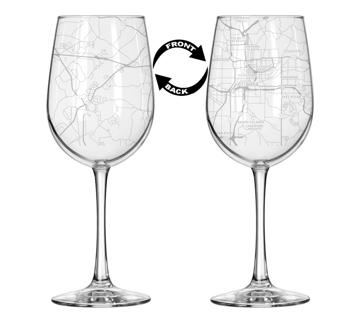 16 oz Tall Stemmed Wine Glass for Red or White Wine Wrap Around City Map Atlanta, GA Georgia