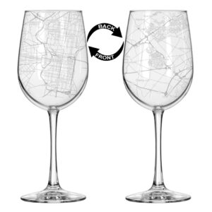 16 oz Tall Stemmed Wine Glass for Red or White Wine Wrap Around City Map Philadelphia, PA Pennsylvania