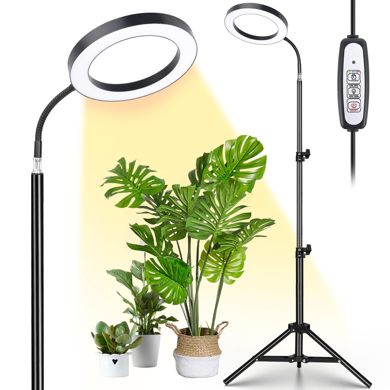 LORDEM Grow Light for Indoor Plants, Full Spectrum Plant Light with Auto Timer for 4/8/12H, 72 LEDs Growth Lamp with 4 Dimmable Levels, Height Adjustable Stand, Ideal for Tall Plants Growing