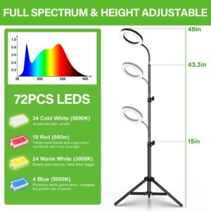 LORDEM Grow Light for Indoor Plants, Full Spectrum Plant Light with Auto Timer for 4/8/12H, 72 LEDs Growth Lamp with 4 Dimmable Levels, Height Adjustable Stand, Ideal for Tall Plants Growing