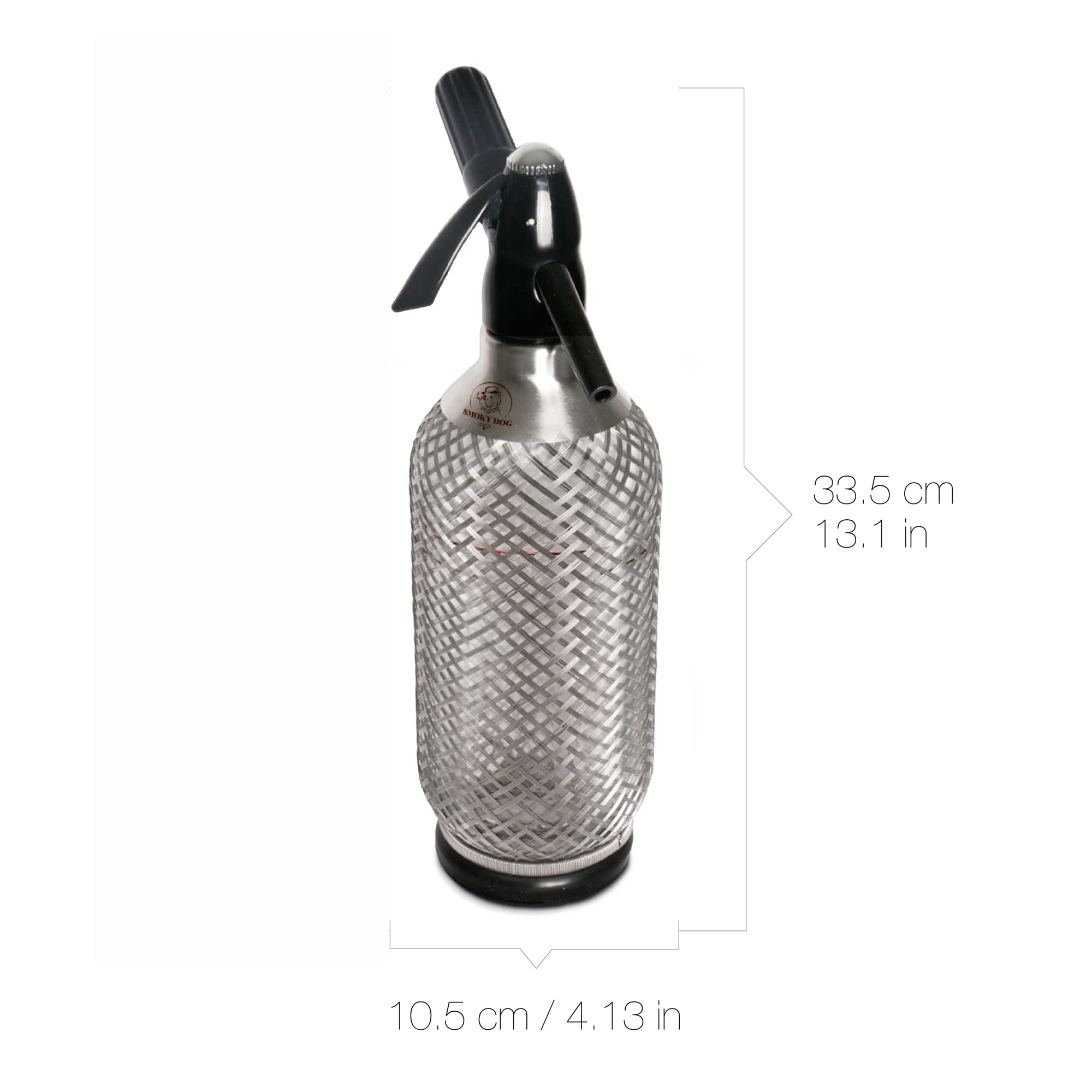 Smoky Dog - Premium Glass Soda Siphon with Stainless Steel Mesh cover - 1 Liter, Retro Design, Vintage Replica for Premium Cocktails and Sparkling Beverages at Home or Bar,