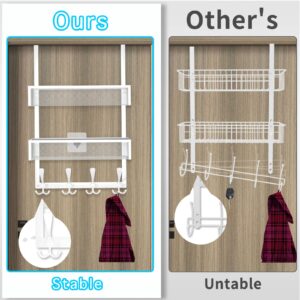 Kaiferty Over The Door Hooks Organizer,Coat Rack with 12 Hooks and 2 Mesh Baskets,Back of Door Storage Organizer for Bathroom,Bedroom,Kitchen,Office(White)