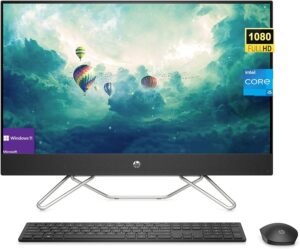 hp 27" fhd all-in-one desktop, intel core i7-1255u processor, 12gb ram 256gb ssd, wifi, bluetooth, webcam, wireless keyboard & mouse, windows 11 pro, black