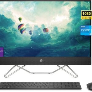 HP 27" FHD All-in-One Desktop, Intel Core i7-1255U Processor, 12GB RAM 256GB SSD, WiFi, Bluetooth, Webcam, Wireless Keyboard & Mouse, Windows 11 Pro, Black