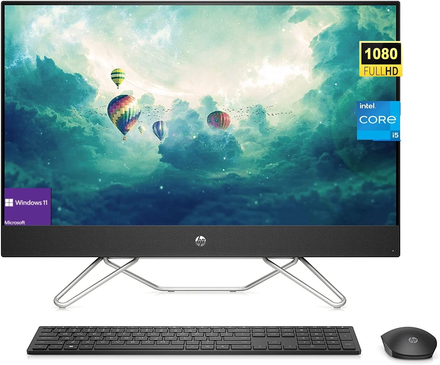 HP 27" FHD All-in-One Desktop, Intel Core i7-1255U Processor, 12GB RAM 256GB SSD, WiFi, Bluetooth, Webcam, Wireless Keyboard & Mouse, Windows 11 Pro, Black