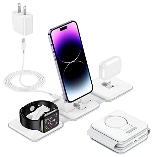 3 in 1 Charging Station for Multiple Apple Devices, iPhone Charger stand, Travel Foldable Wireless Charging Station, Fast Charging for iPhone 14/13/12/11 Pro/Max,iWatch,AirPods 3/2/Pro(Adapter Include