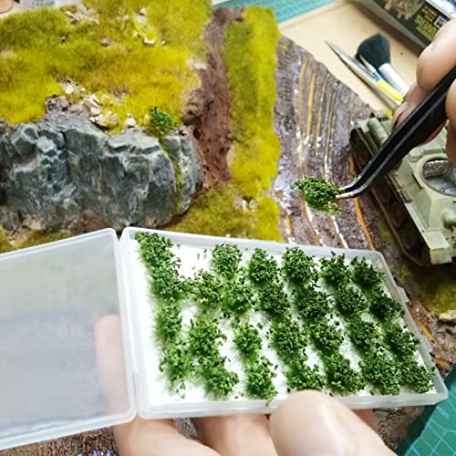 FOIMAS 56pcs Miniature Green Bushy Tufts Lowland Shrubs Tuft Terrain Model Static Scenery for DIY Craft Train Landscape Railroad Scenery Sand Military Layout Model War Gaming Terrain