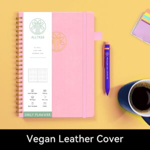 Daily Planner Undated, Daily Schedule Planner, Undated Planner With Hourly Schedule, Spiral Daily To Do List Planner with Meal Tracker, Appointment, Leather cover, 160 Pages, Pink（5.5"x8.5"）