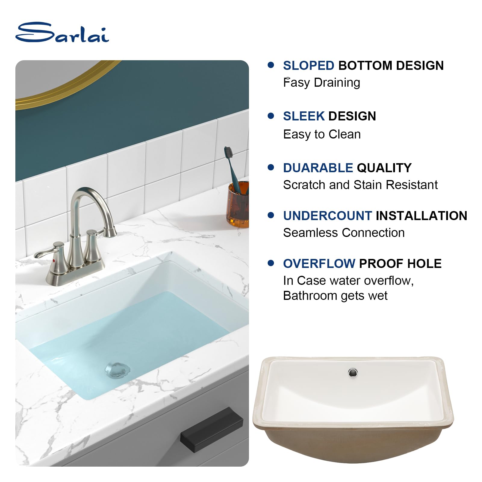 Undermount Bathroom Sink - Sarlai 21 x 14 inch Rectangular Vessel Sink Undermount Modern White Ceramic Rectangle Sink, Vanity Sink Art Basin with Overflow, Interior Bowl Size 18.3"x12.5"x6"