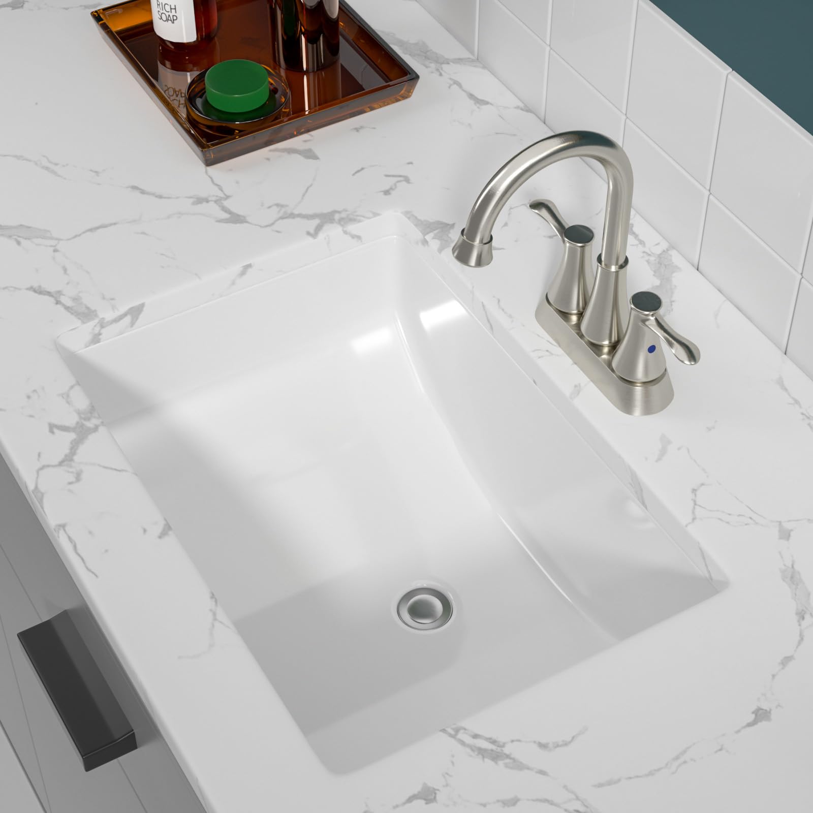 Undermount Bathroom Sink - Sarlai 21 x 14 inch Rectangular Vessel Sink Undermount Modern White Ceramic Rectangle Sink, Vanity Sink Art Basin with Overflow, Interior Bowl Size 18.3"x12.5"x6"