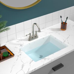 Undermount Bathroom Sink - Sarlai 21 x 14 inch Rectangular Vessel Sink Undermount Modern White Ceramic Rectangle Sink, Vanity Sink Art Basin with Overflow, Interior Bowl Size 18.3"x12.5"x6"