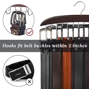 Belt Hanger, 14 Hooks Belt Holder for Closet, Wooden Tie/Belt Rack for Storage, 360°Rotating Belts Organizer for Closet Space Save Organizer for Tie, Tank Top, Scarf-Walnut Wood with Chrome Hooks