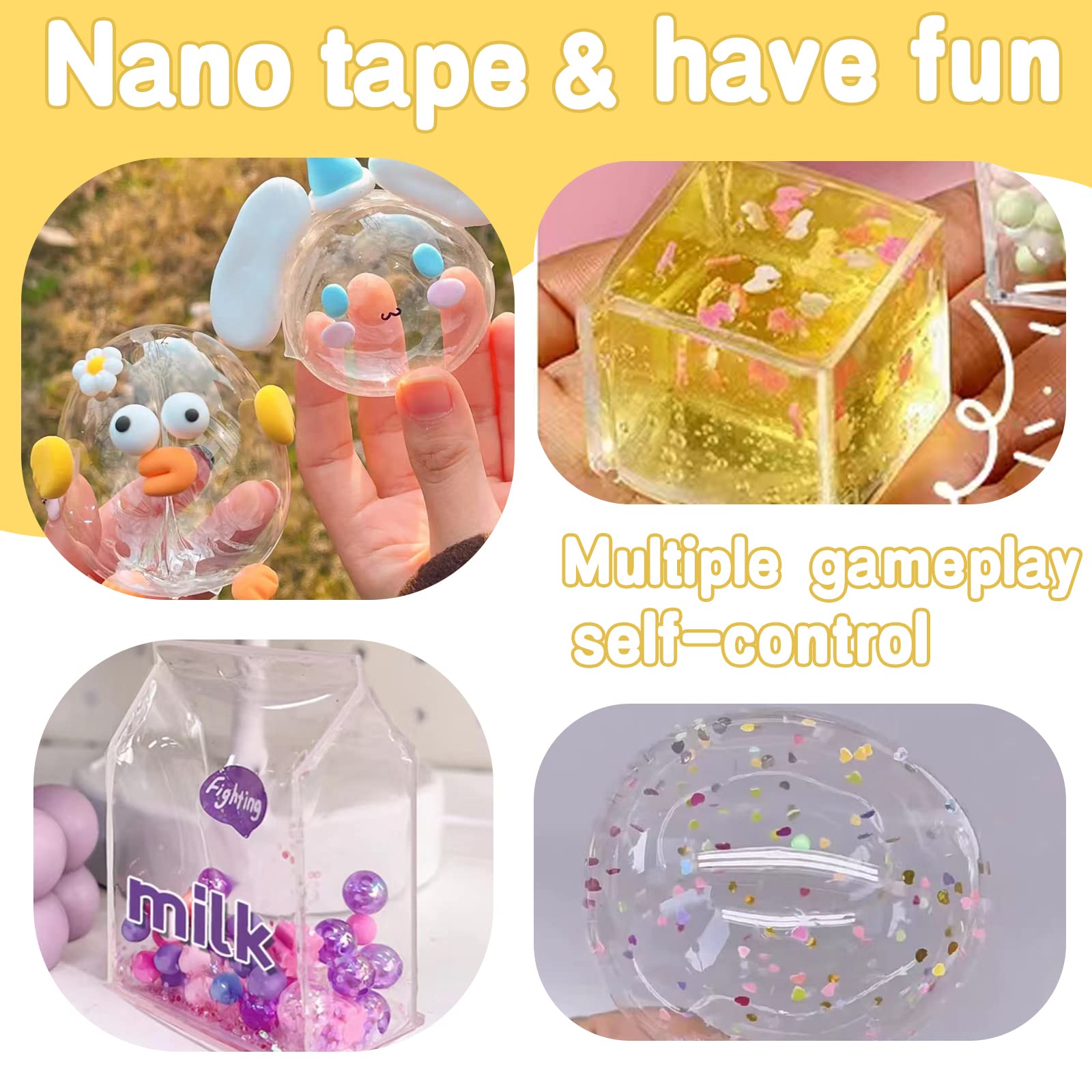 LIYAR Nano Tape Bubble Kit 80 Pack Nano Bubble Kit,2 Roll Nano Tape with Clay Viral Nano Bubble Tape Fidget Toys Adults Girls Toys Party Favors Unique Toys Nano Tape Bubble Kit for Kids