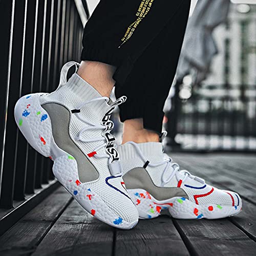 HYDLONGR Women‘s Men's Breathable High-Top Knitted Mesh Lightweight Couple Running Shoes Fashion Walking Training Shoes Comfortable Casual Shoes Camouflage White 10.5 Women/ 8.5 Men