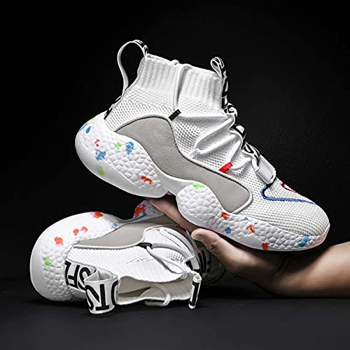 HYDLONGR Women‘s Men's Breathable High-Top Knitted Mesh Lightweight Couple Running Shoes Fashion Walking Training Shoes Comfortable Casual Shoes Camouflage White 10.5 Women/ 8.5 Men